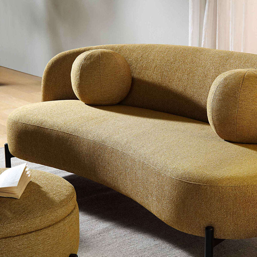 Amboise 3-Seater Curved Sofa with Ball Cushions, Marigold Textured Fab ...