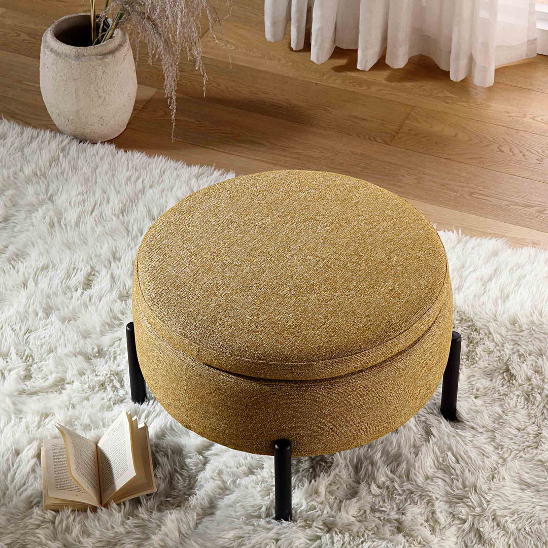 Amboise Round Storage Pouffe, Marigold Textured Fabric | daals