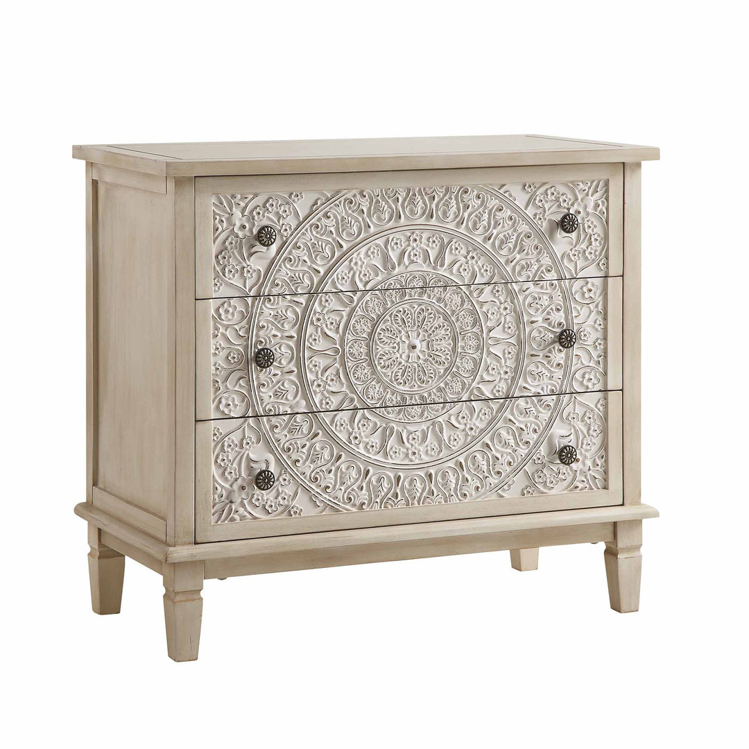 Chantilly Whitewashed Carved 3 Drawer Chest | daals