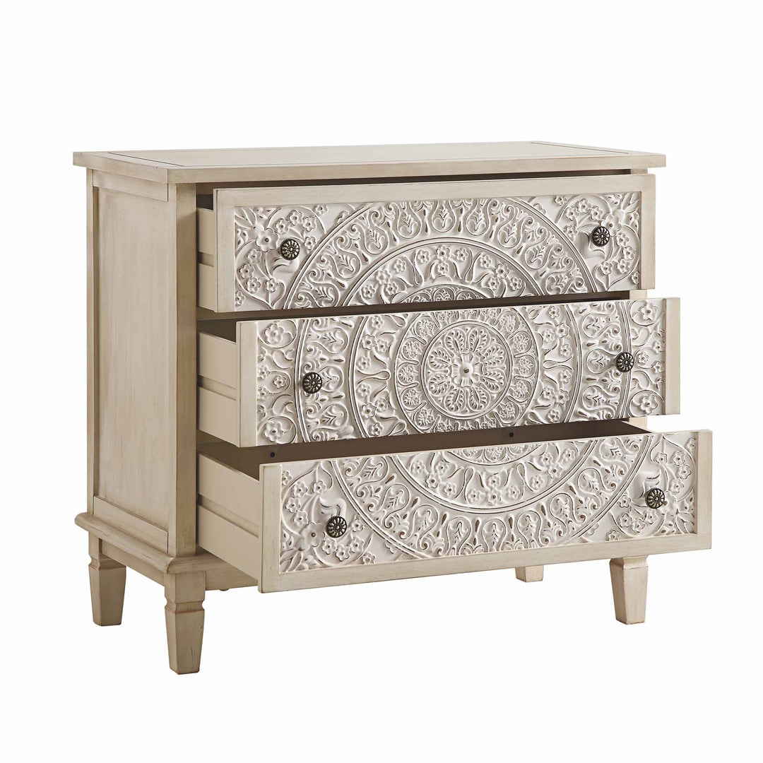 Chantilly Whitewashed Carved 3 Drawer Chest | daals