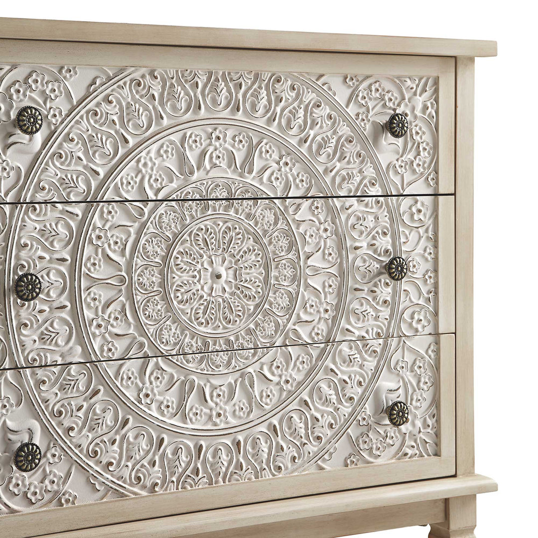 Chantilly Whitewashed Carved 3 Drawer Chest | daals