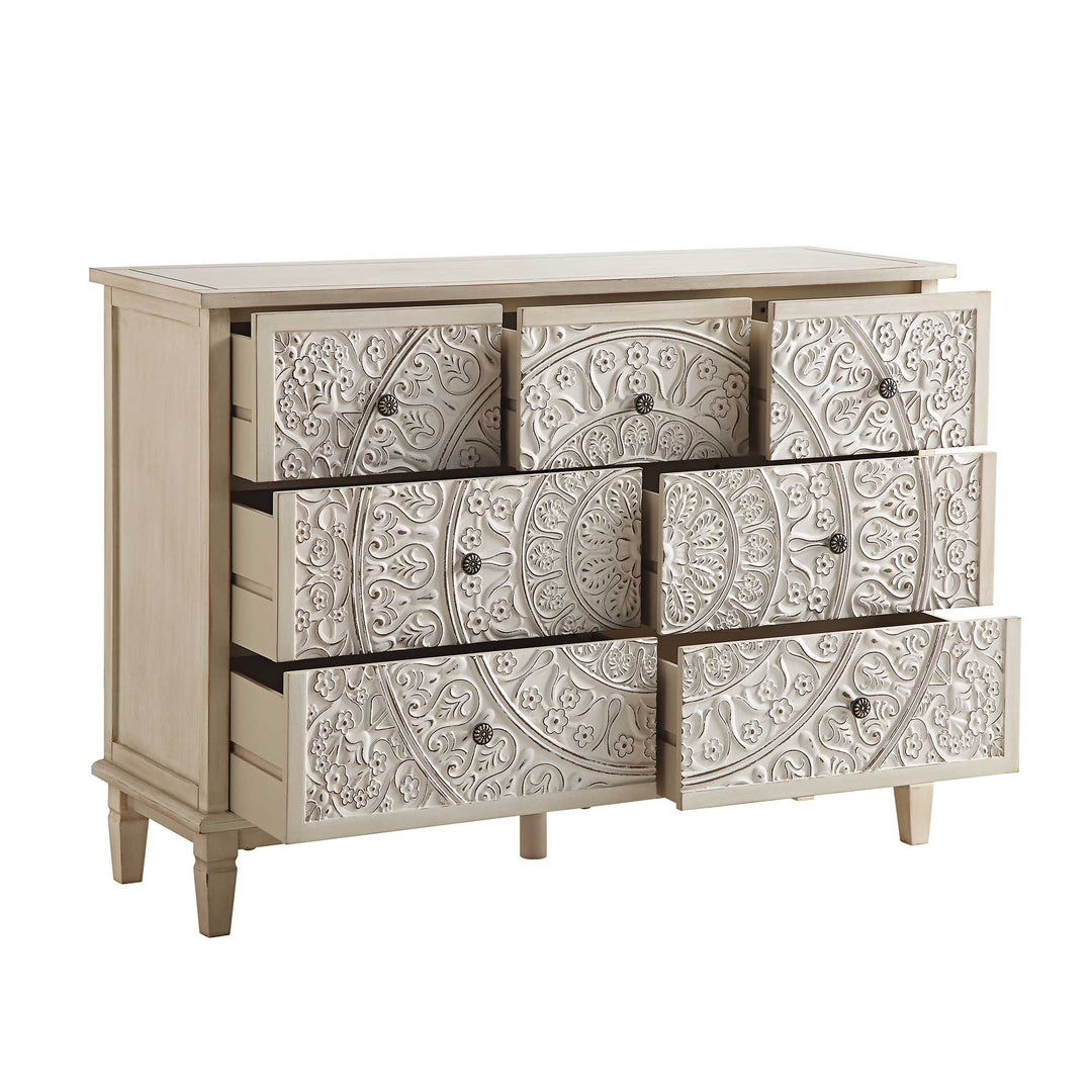 Chantilly Whitewashed Carved 3 over 4 Drawer Chest | daals