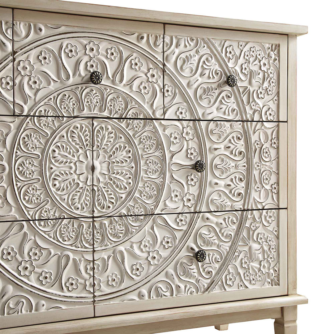 Chantilly Whitewashed Carved 3 over 4 Drawer Chest | daals