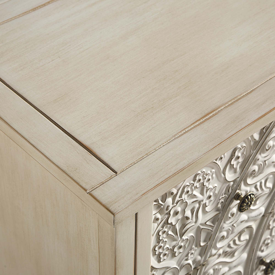 Chantilly Whitewashed Carved 3 over 4 Drawer Chest | daals