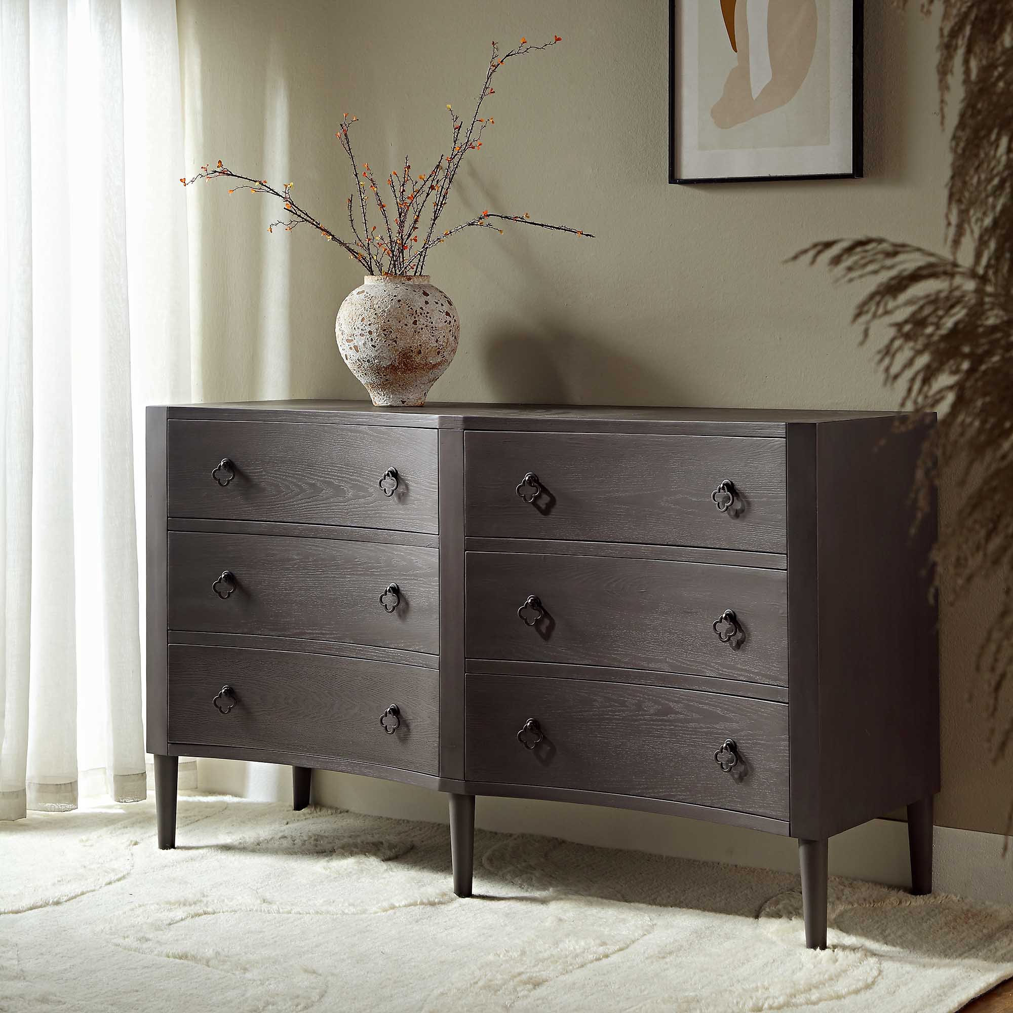 Thalia Concave Double Chest of Drawers, Silver Oak | daals