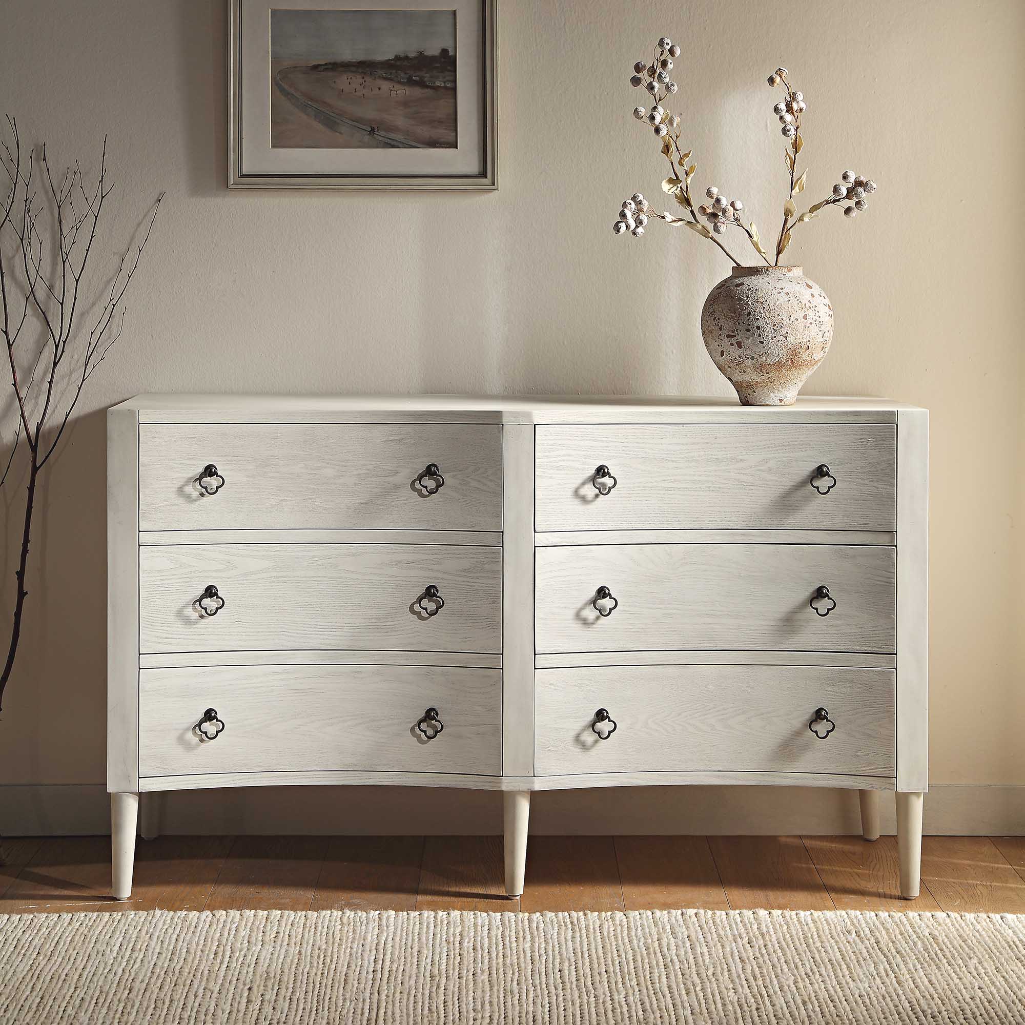 Thalia Concave Double Chest of Drawers, Washed White | daals