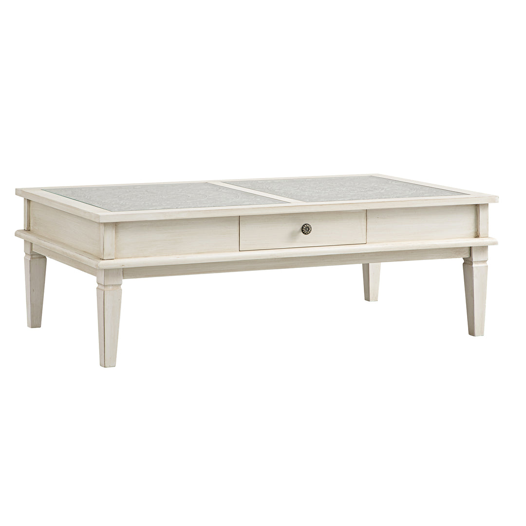 Chantilly Whitewashed Coffee Table with Drawers | daals