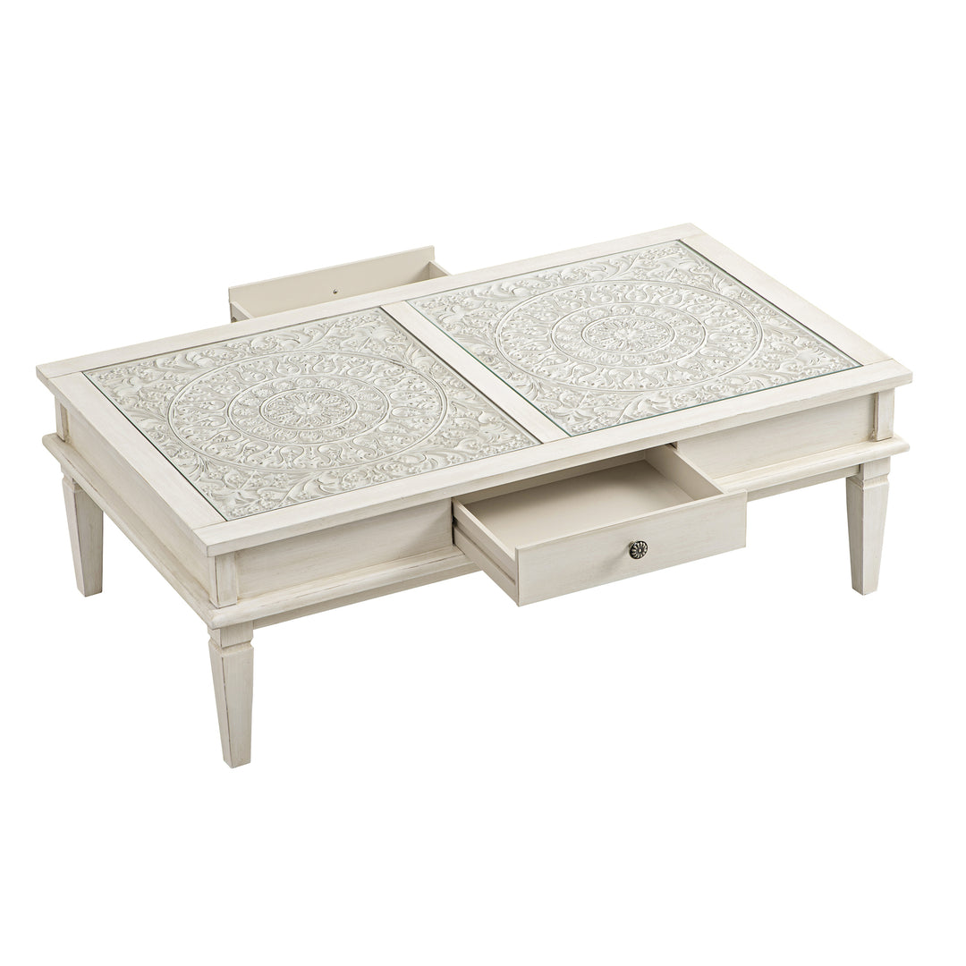 Chantilly Whitewashed Coffee Table with Drawers | daals