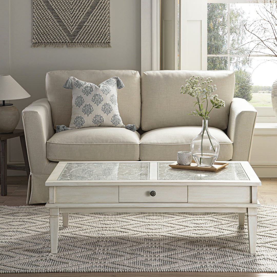 Chantilly Whitewashed Coffee Table with Drawers | daals
