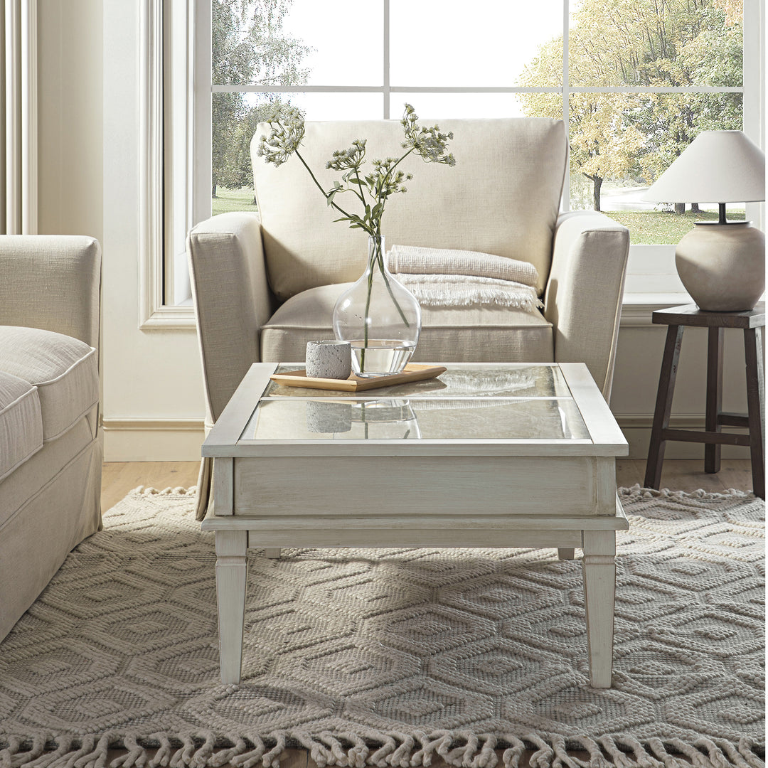 Chantilly Whitewashed Coffee Table with Drawers | daals