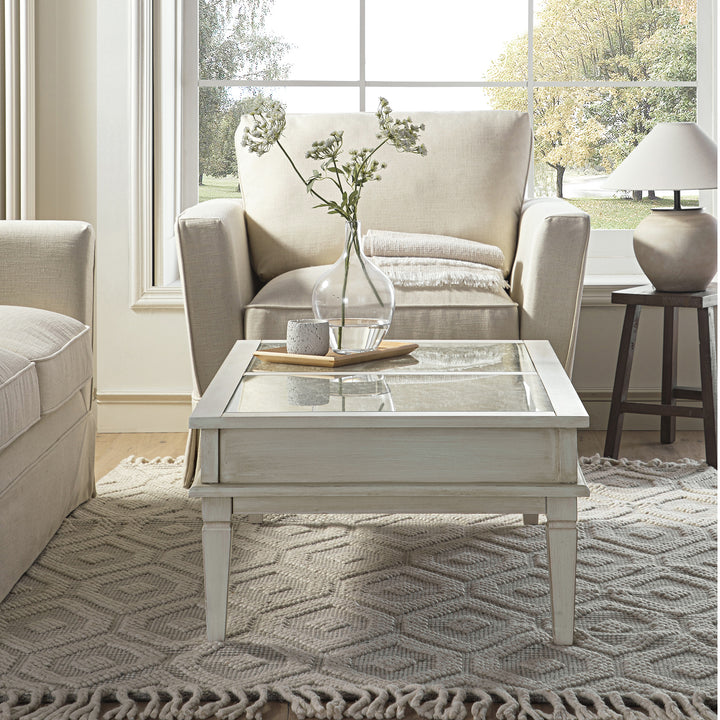 Chantilly Whitewashed Coffee Table with Drawers | daals