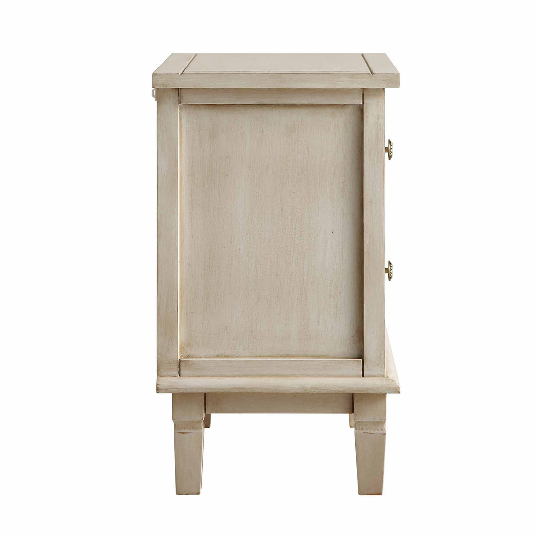 Chantilly Whitewashed Carved 2 Drawer Bedside Table | daals