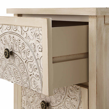 Chantilly Whitewashed Carved 2 Drawer Bedside Table | daals
