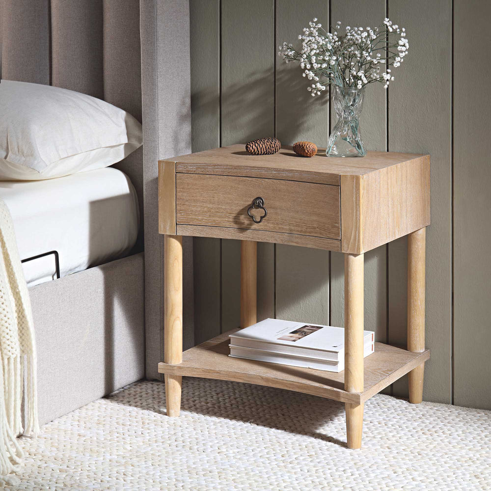 Thalia Concave 1 Drawer Bedside Table, Natural | daals
