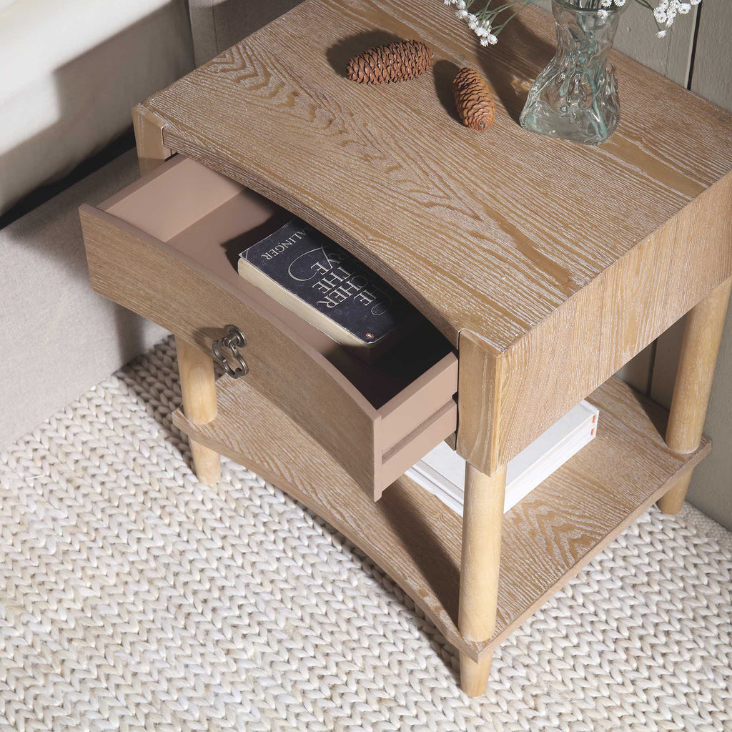 Thalia Concave 1 Drawer Bedside Table, Natural | daals
