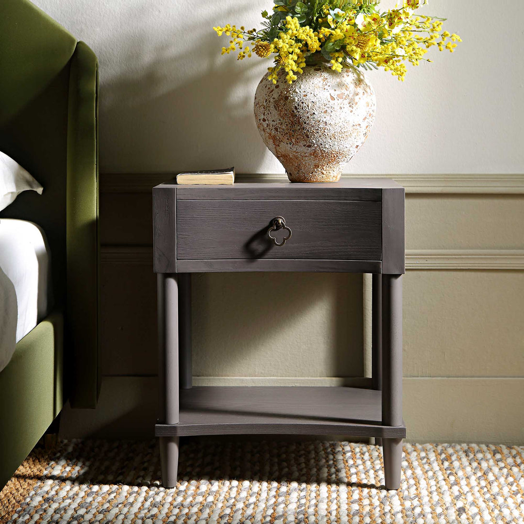 Thalia Concave 1 Drawer Bedside Table, Silver Oak | daals