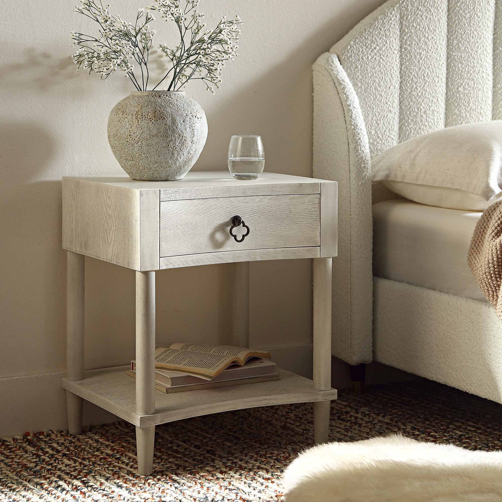 Thalia Concave 1 Drawer Bedside Table, Washed White | daals