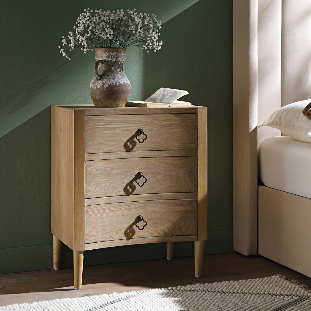 Thalia Concave 3 Drawer Bedside Table, Natural | daals