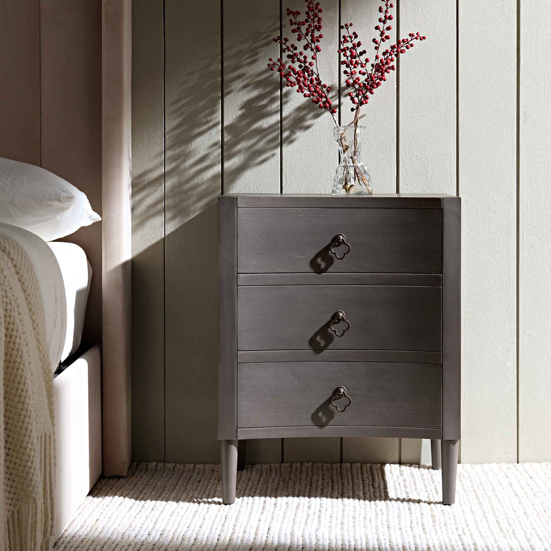 Thalia Concave 3 Drawer Bedside Table, Silver Oak | daals