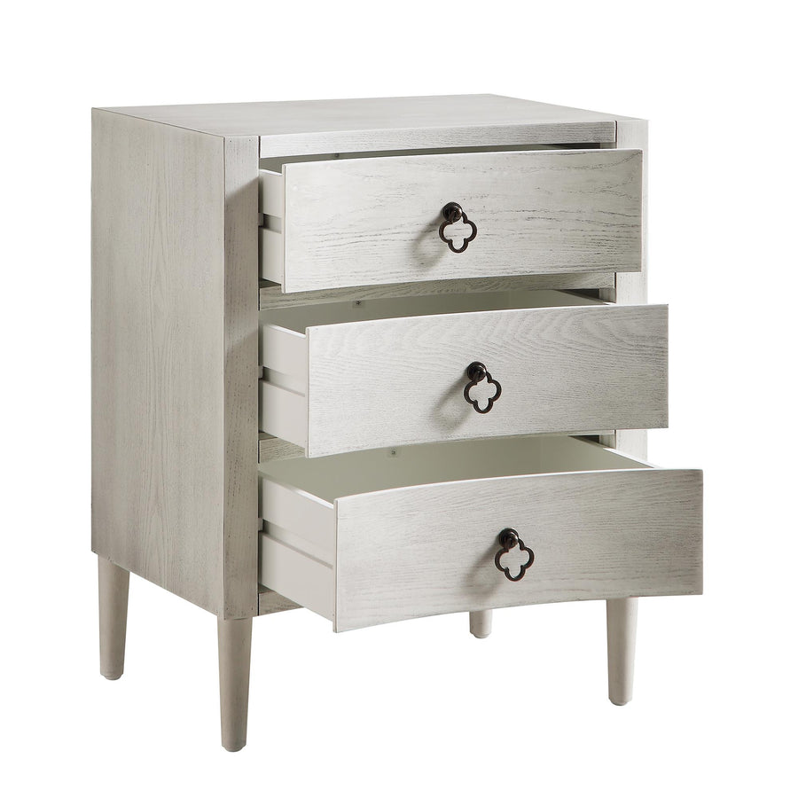 Thalia Concave 3 Drawer Bedside Table, Washed White | daals