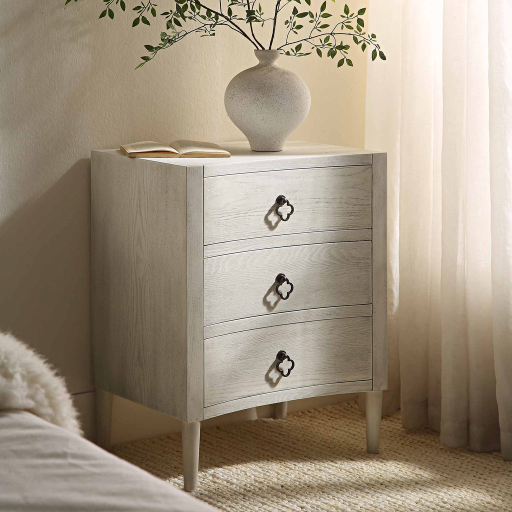 Thalia Concave 3 Drawer Bedside Table, Washed White | daals