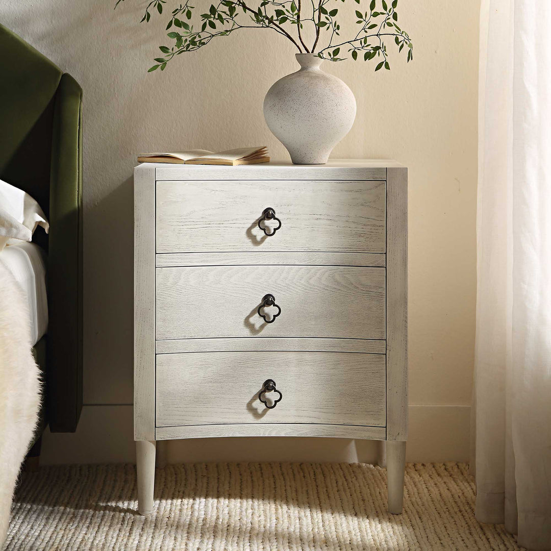 Thalia Concave 3 Drawer Bedside Table, Washed White | daals