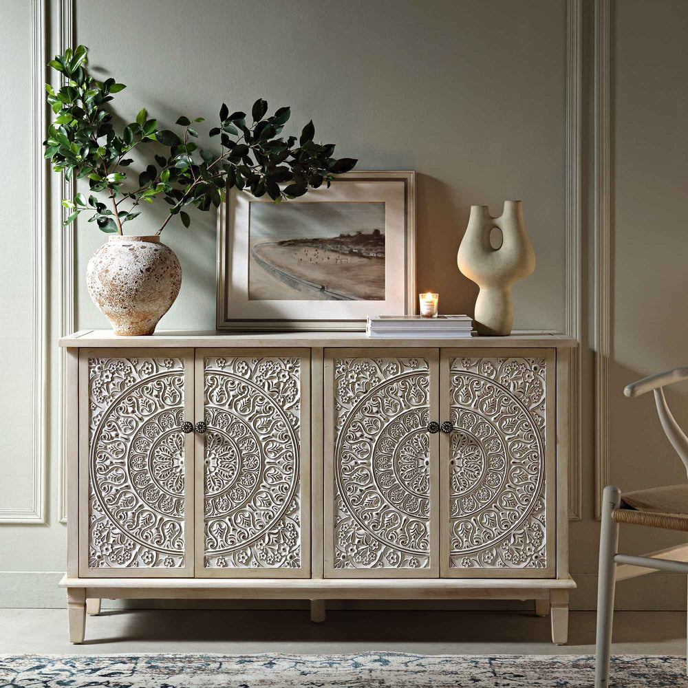Chantilly Whitewashed Carved Large Sideboard | daals