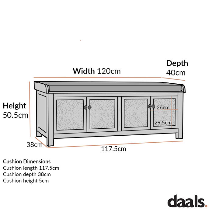 Chantilly Whitewashed Carved Storage Bench | daals