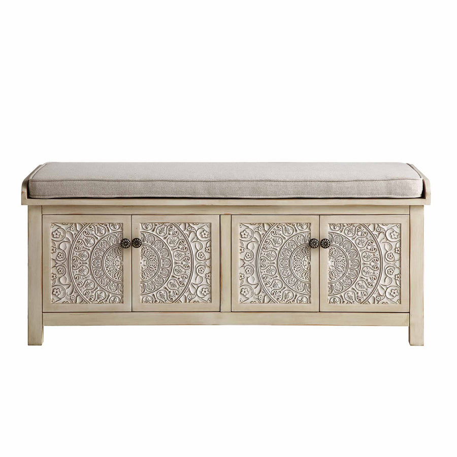 Chantilly Whitewashed Carved Storage Bench | daals