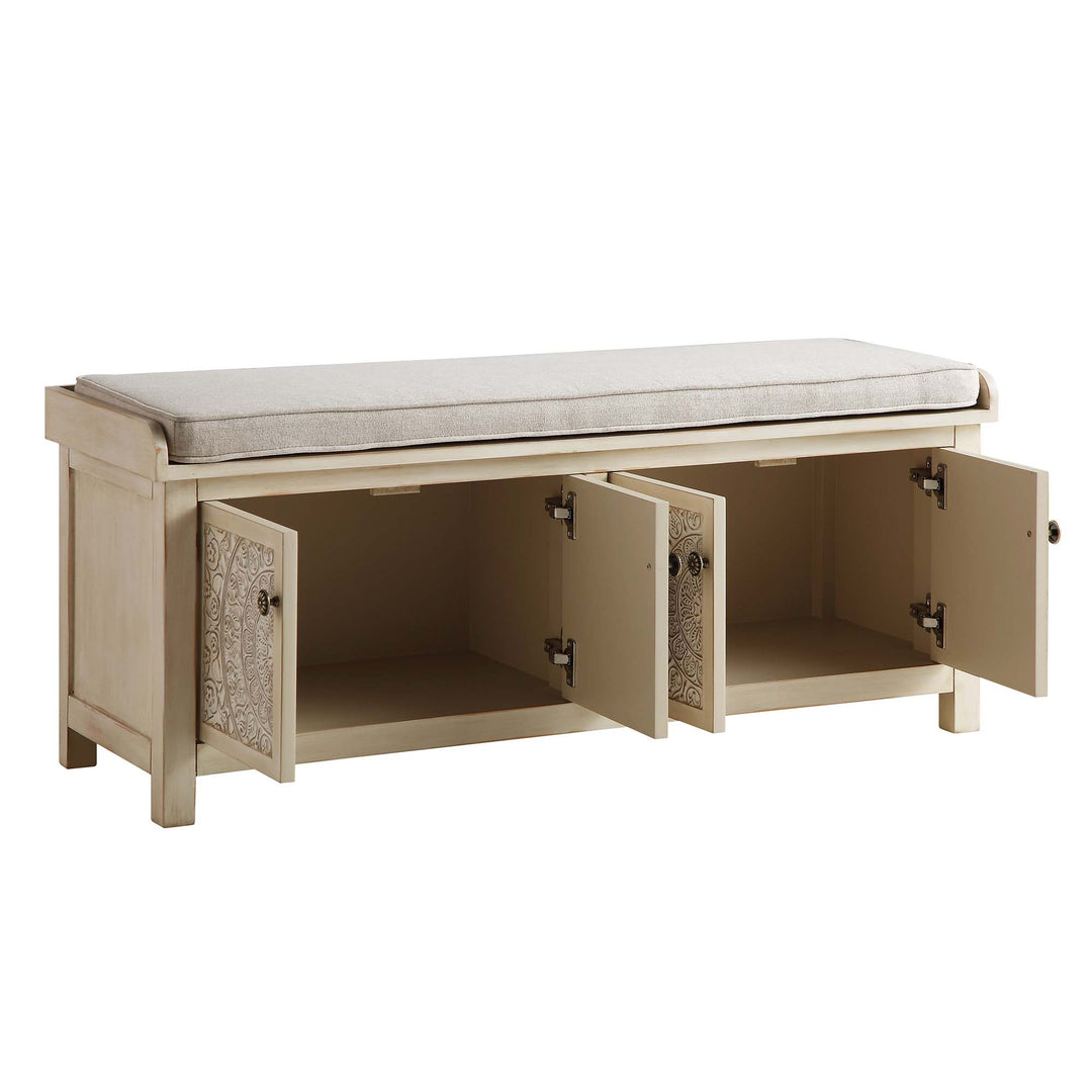 Chantilly Whitewashed Carved Storage Bench | daals