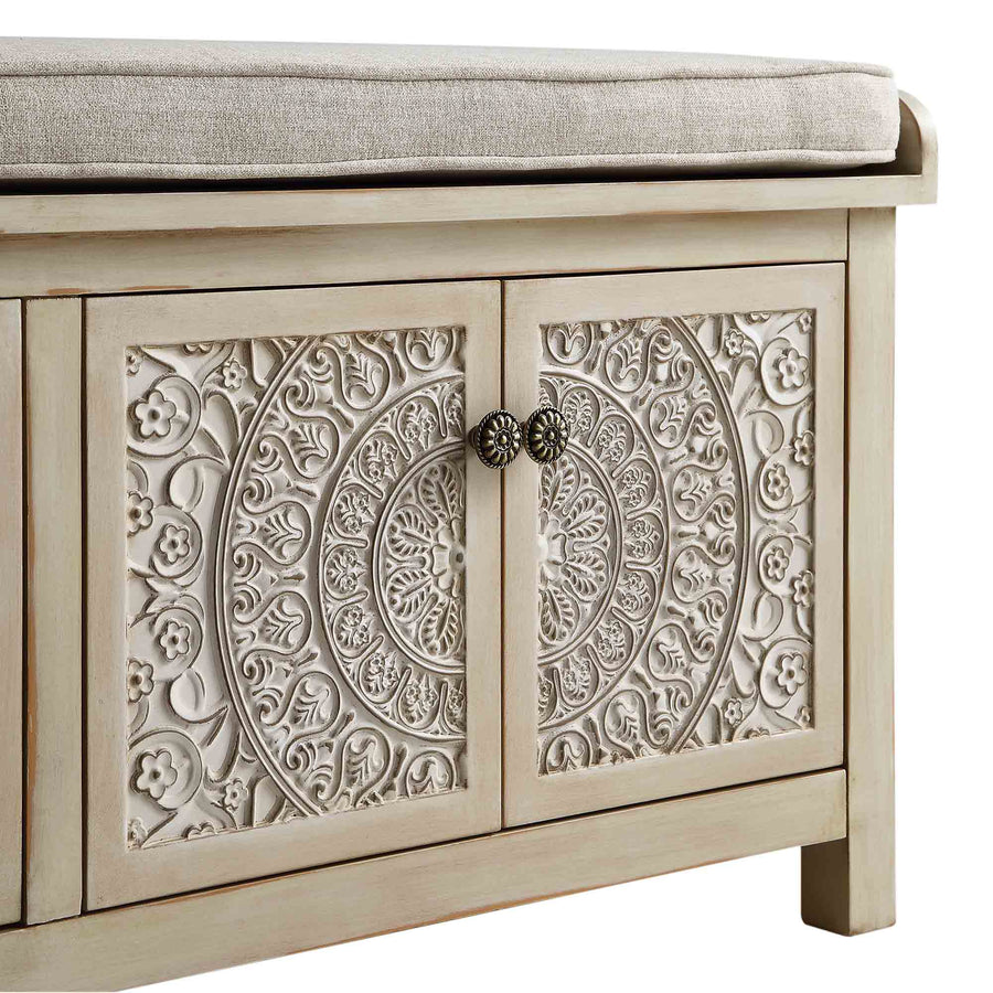 Chantilly Whitewashed Carved Storage Bench | daals