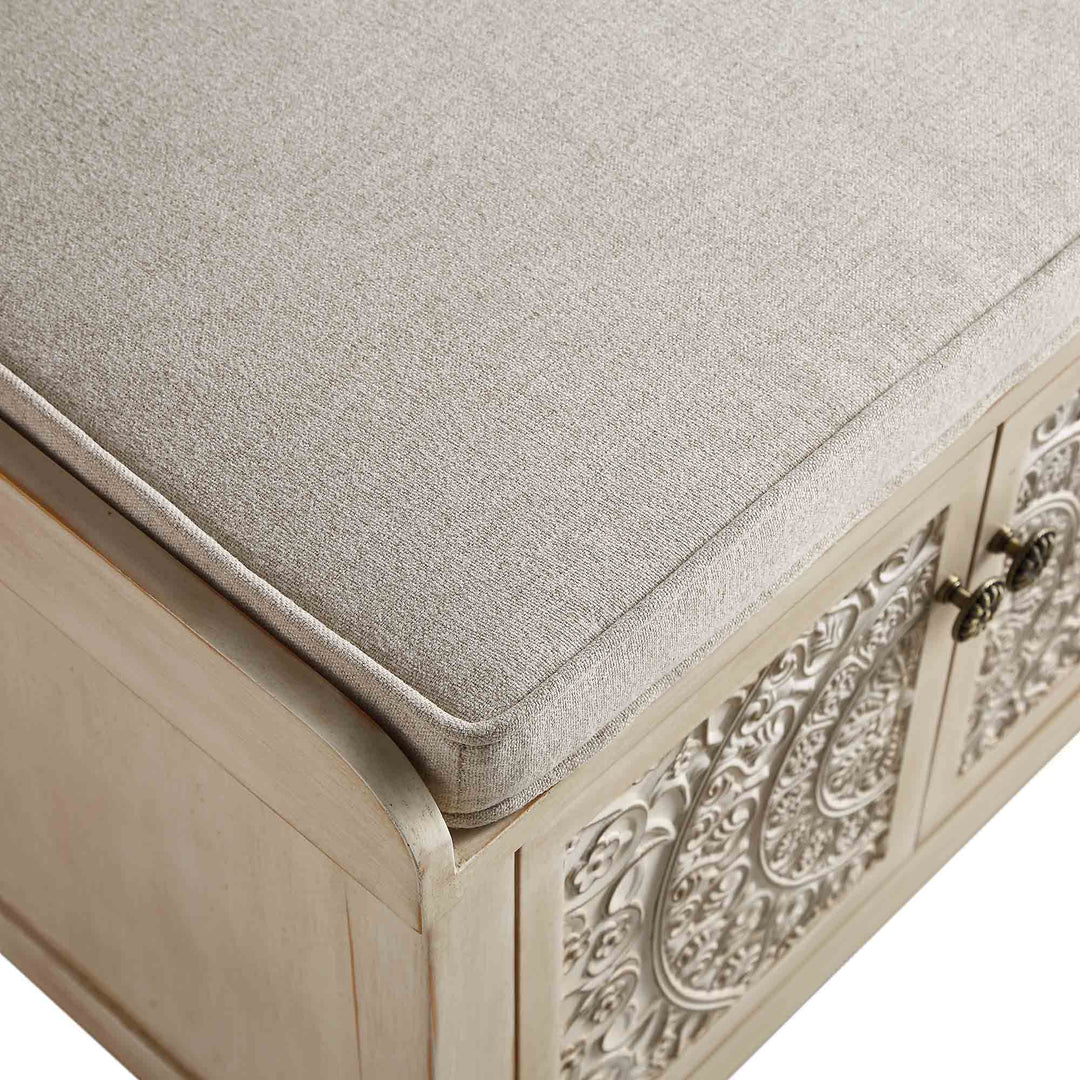 Chantilly Whitewashed Carved Storage Bench | daals