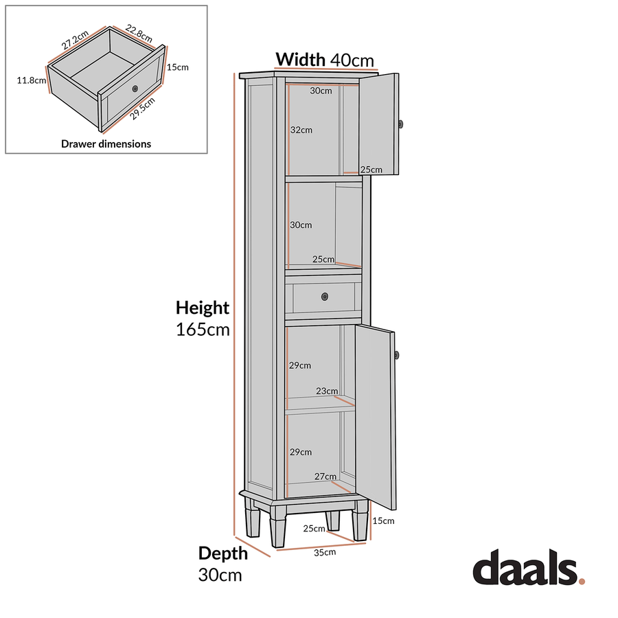 Chantilly Whitewashed Carved Bathroom Tallboy Cabinet | daals