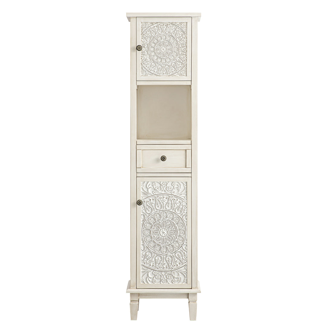Chantilly Whitewashed Carved Bathroom Tallboy Cabinet | daals
