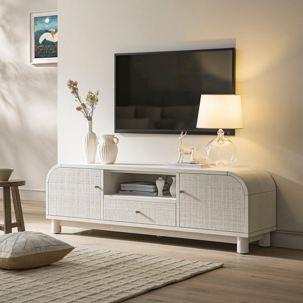 Maude TV Unit, Washed White Ash with Raffia | daals
