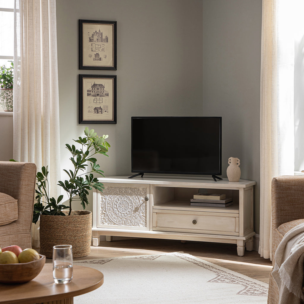 Chantilly Whitewashed Corner TV Unit | daals