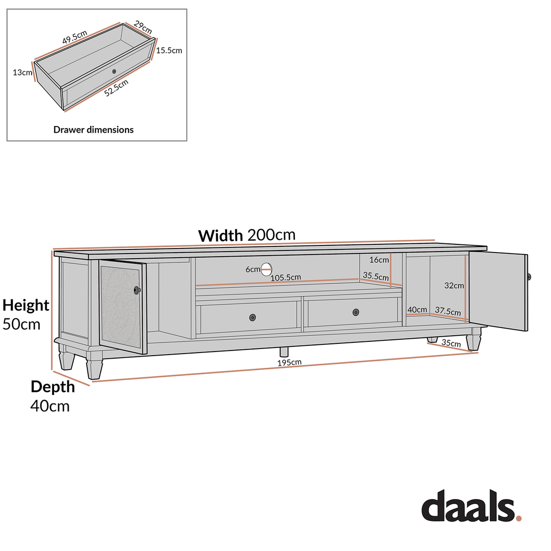 Chantilly Whitewashed 200cm Wide TV Unit | daals