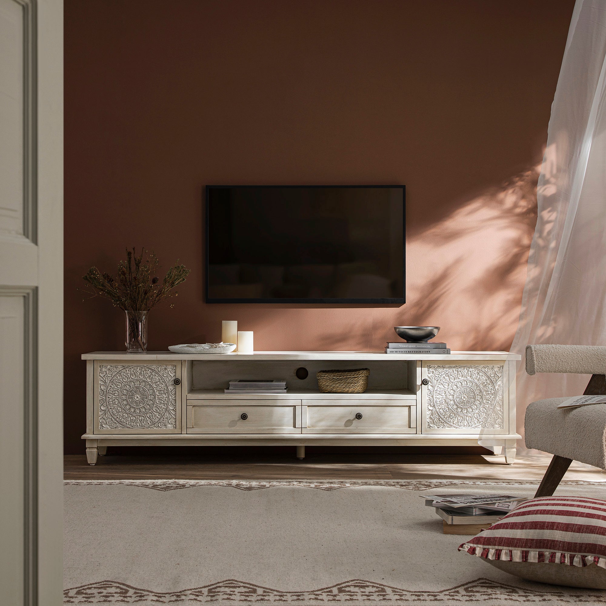 Chantilly Whitewashed 200cm Wide TV Unit | daals