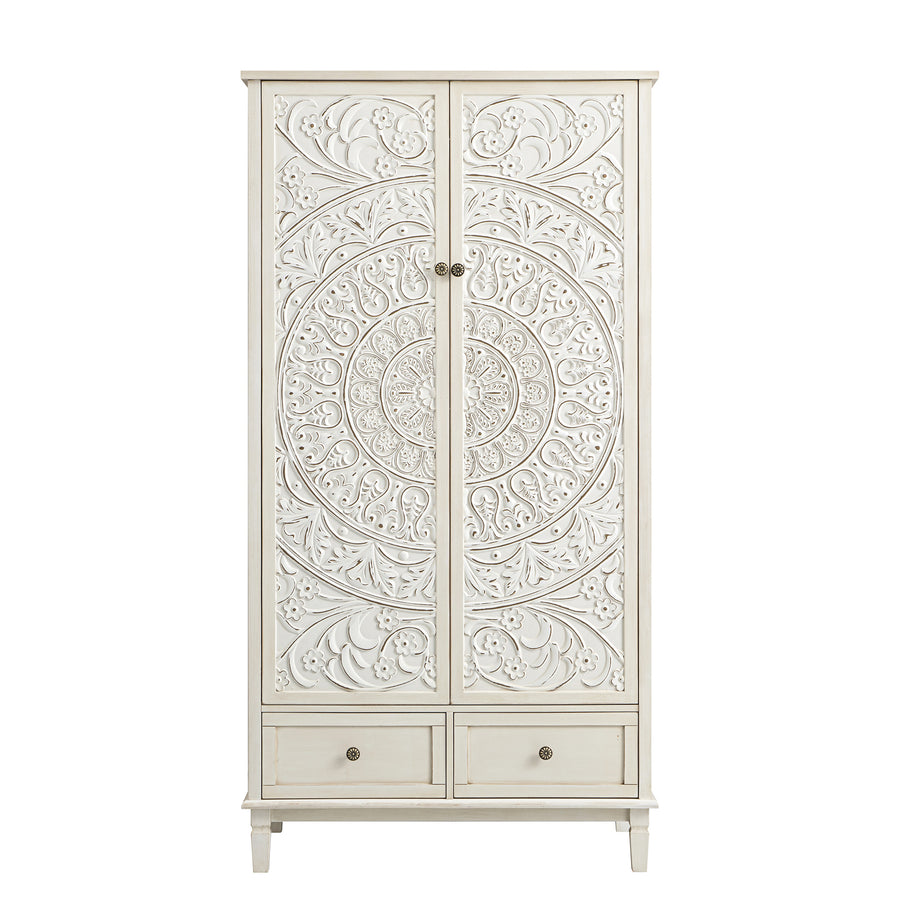 Chantilly Whitewashed Carved Double Wardrobe | daals