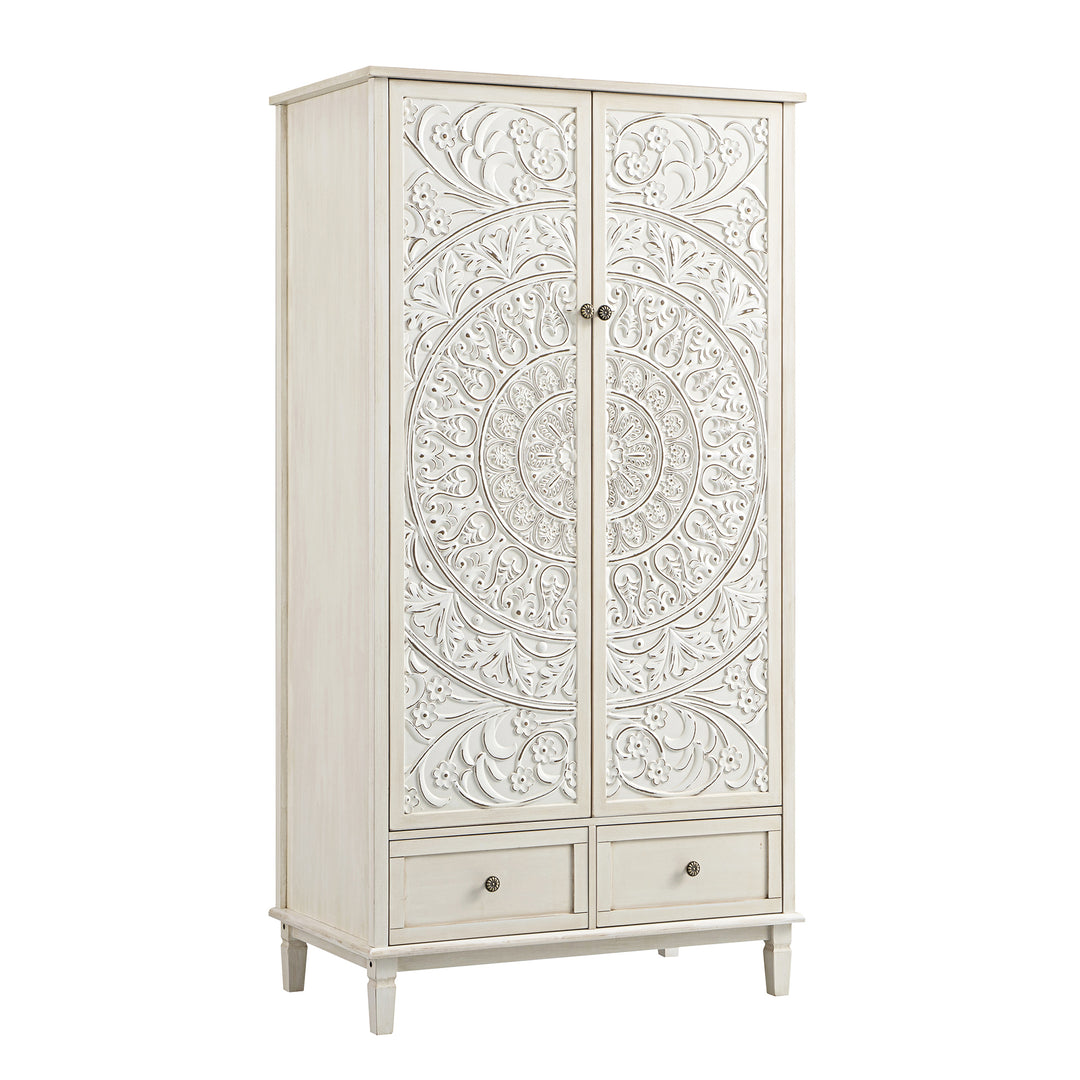 Chantilly Whitewashed Carved Double Wardrobe | daals