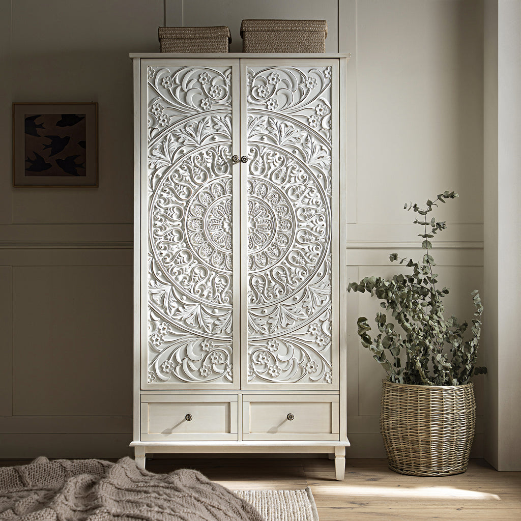 Chantilly Whitewashed Carved Double Wardrobe | daals