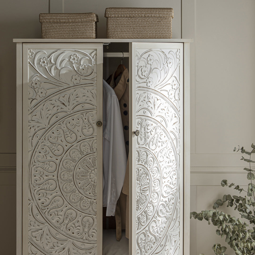 Chantilly Whitewashed Carved Double Wardrobe | daals