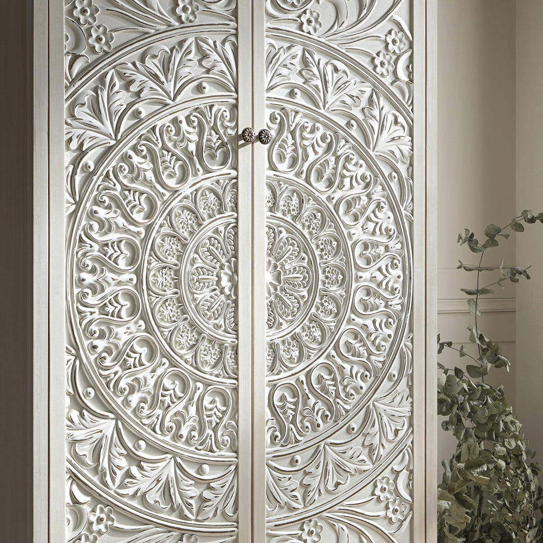 Chantilly Whitewashed Carved Double Wardrobe | daals