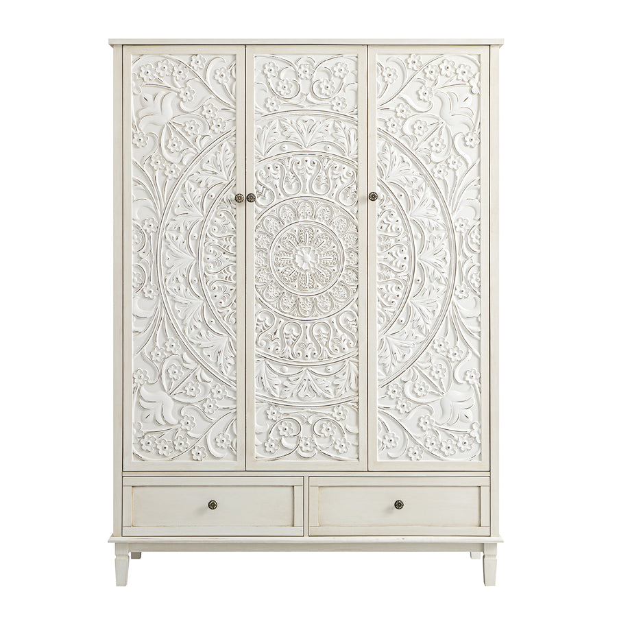 Chantilly Whitewashed Carved Triple Wardrobe | daals