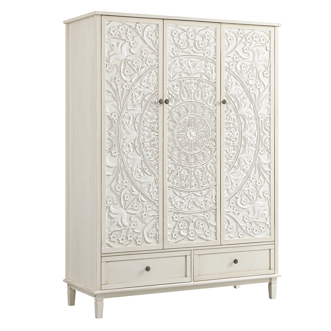 Chantilly Whitewashed Carved Triple Wardrobe | daals
