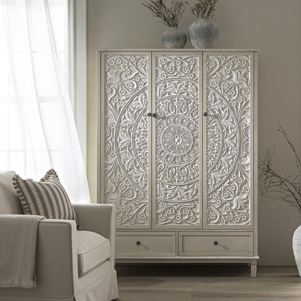 Chantilly Whitewashed Carved Triple Wardrobe | daals