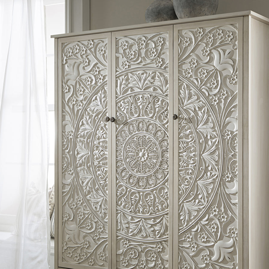 Chantilly Whitewashed Carved Triple Wardrobe | daals