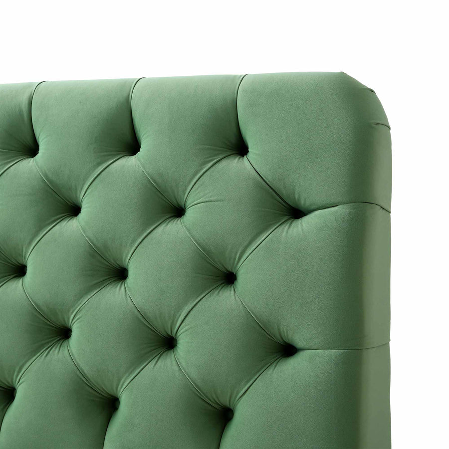 Leamington Deep-Buttoned Upholstered Bed, Meadow Green Velvet | daals