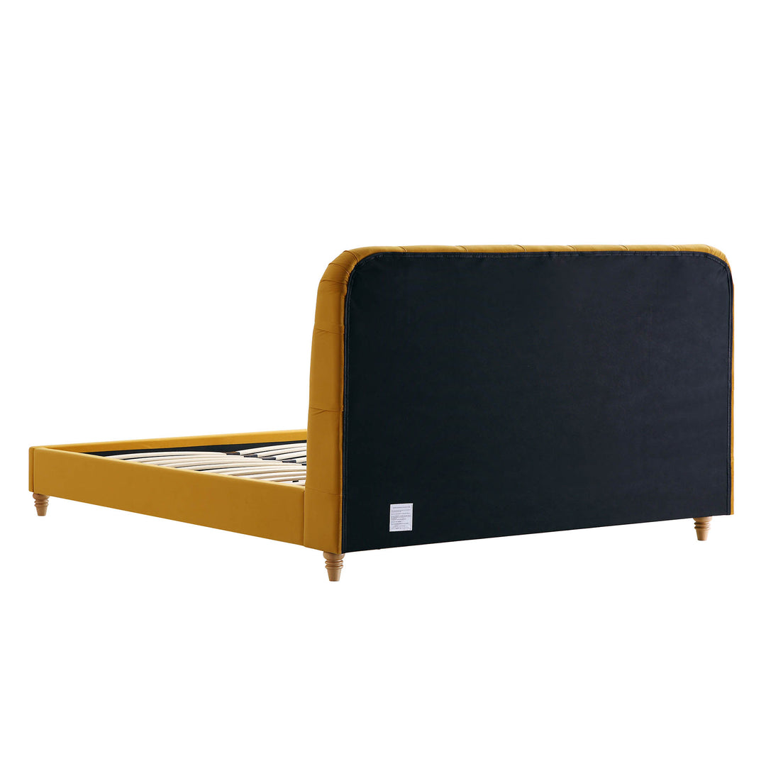 Leamington Deep-Buttoned Upholstered Bed, Turmeric Yellow Velvet | daals