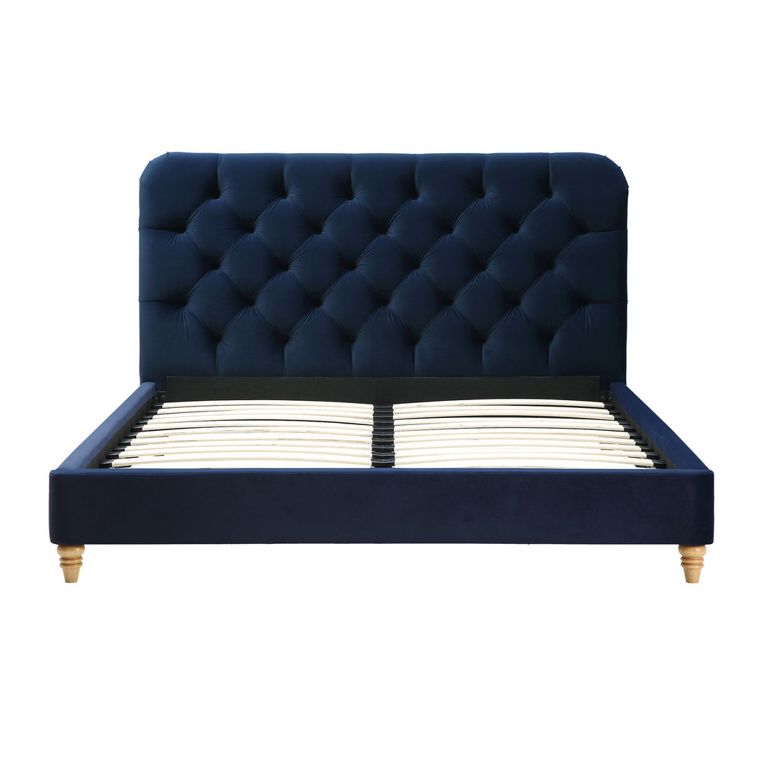 Leamington Deep-Buttoned Upholstered Bed, Midnight Blue Velvet | daals